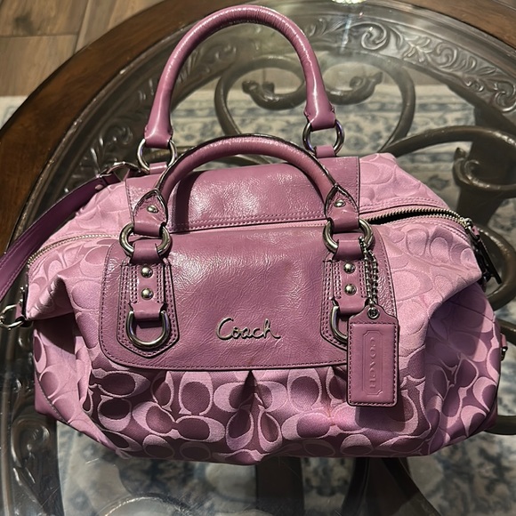 Coach | Bags | Coach Pink Satchel With Signature Monogram And Silver ...